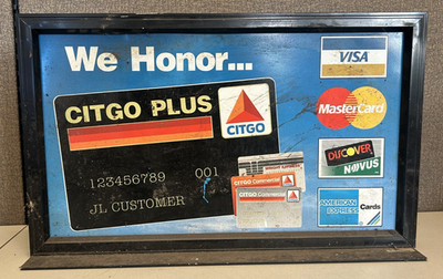 Vintage 1990s Citgo Plus Credit Cards Gas Station Metal Sign "We Honor ...