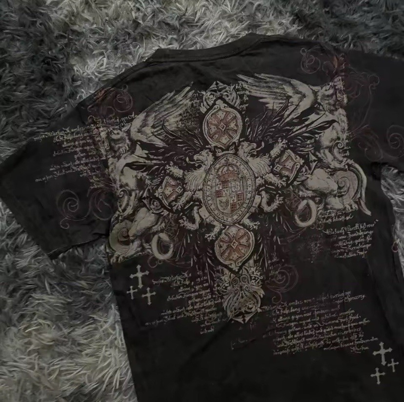 2000s Affliction Shirt Skull Fashion Graphic Top Street Style Loose ...
