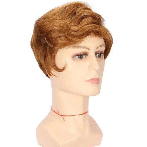 Men's Short Brown Red Synthetic Hair Wig Men's Puffy Toupee Wig | eBay