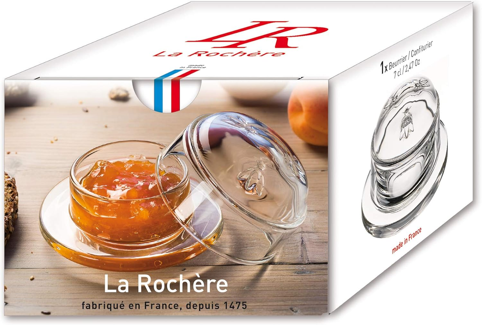 La Rochere Bee Butter Dish with Lid Embossed French Glass Butter Keeper ...