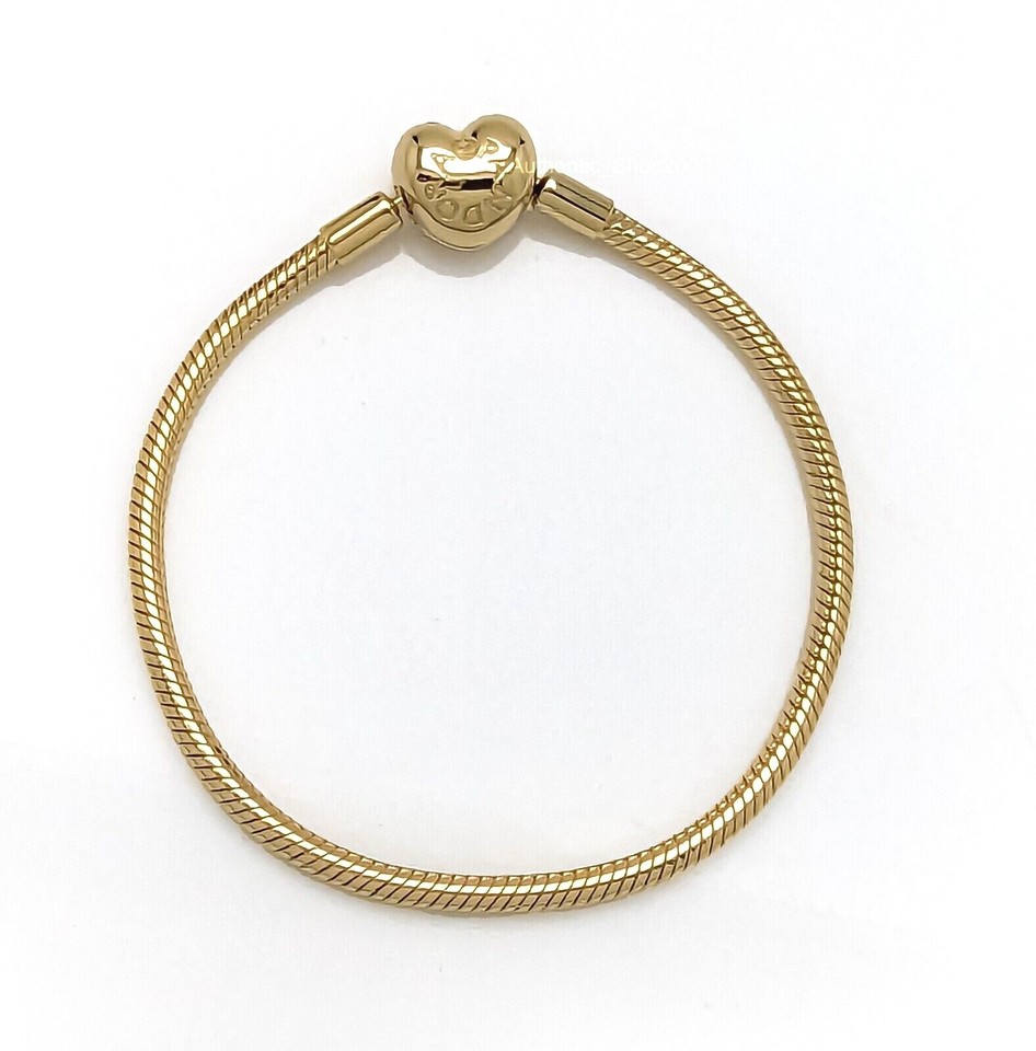 New 100% PANDORA 14k Gold Plated Charm Bracelet with Heart Clasp ...