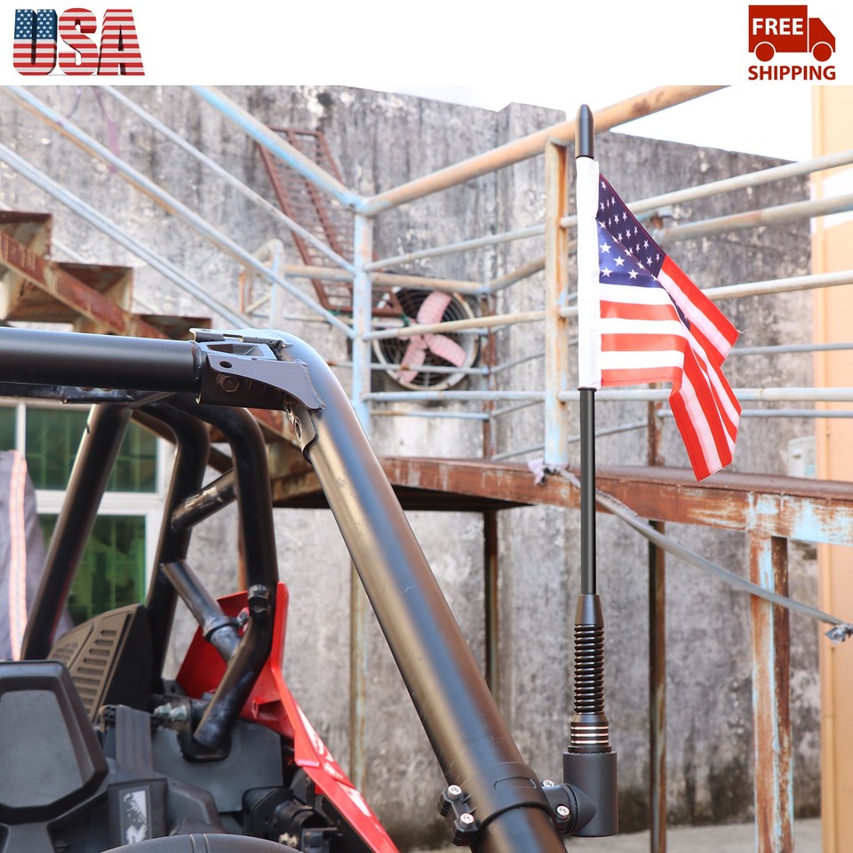 2PCS UTV Flag Pole Holder Flag Set Mount ATV UTV US American Whip Flag ...