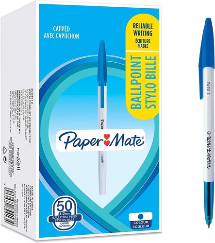 Paper Mate 045 Ball Point Pens 1.0mm Capped 50 Pack Blue Ink | eBay