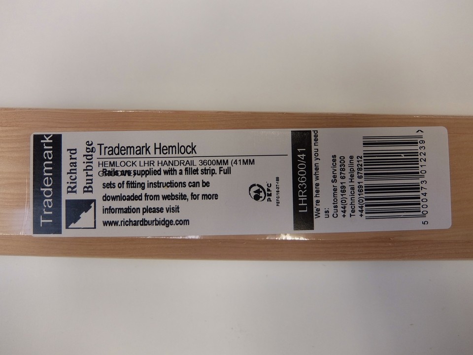 Hemlock Stair Handrail LHR 3.6m Low Profile Richard Burbidge 41mm ...