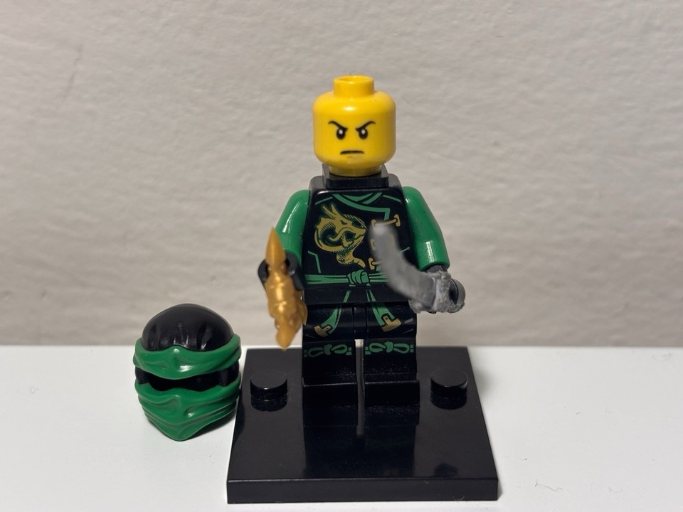 LEGO Lloyd Ninjago Minifigure with Sword, Shield, Shuriken & Display ...