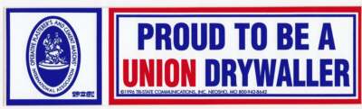 'Proud To Be A Union Drywaller Bumper Sticker'-Sheetrocker, Union Made ...