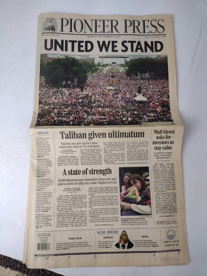 5 Historical September 11th, 2001 Newspapers W 9/11 Headlines & Photos ...