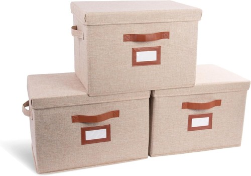 3-piece set of large fabric storage boxes with lids - decorative | eBay