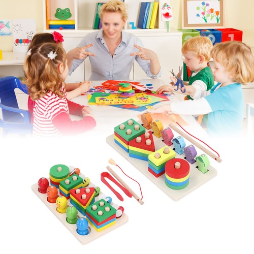 Wooden Fishing Game Toys Puzzle Shape Recognition Hand Eye Coordination ...