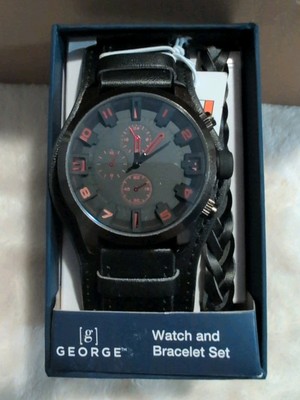 George Chronograph Men's Watch And Bracelet Set New Working Red & Black ...