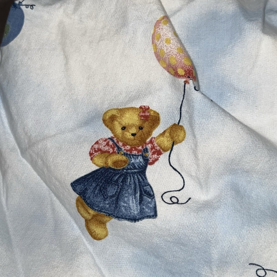 Vintage Blue Jean Teddy Baby Crib Fitted Sheet Balloons Boy Girl Bear ...
