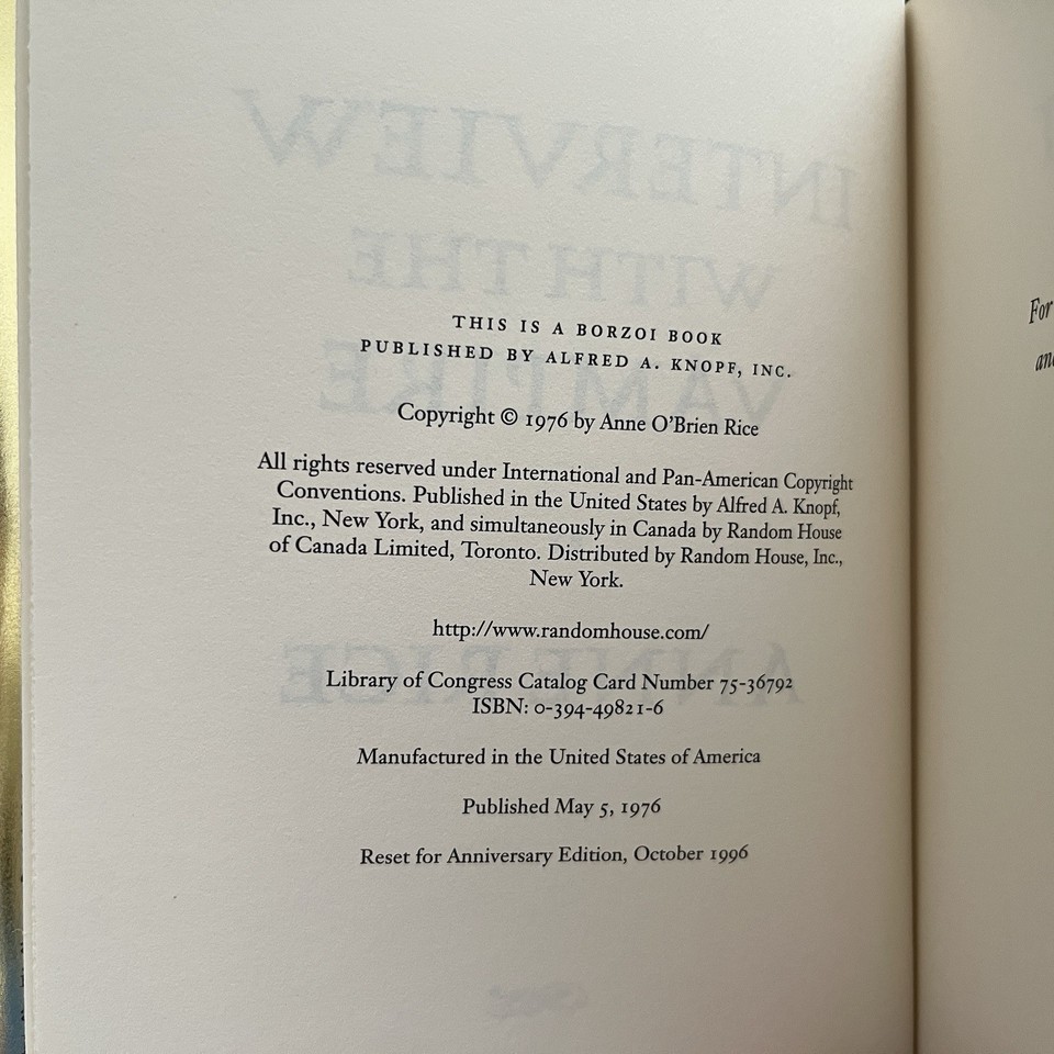 Interview with the Vampire Anne Rice Signed 1996 20th Anniversary ...