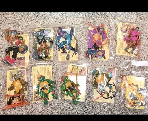 Complete set 10 figures 1988 original cards weapons TMNT Ninja Turtle ...