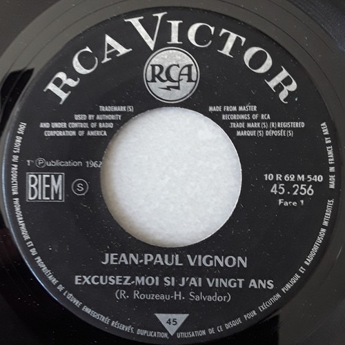 JEAN PAUL VIGNON * EXCUSEZ MOI QUAND J'AI VINGT ANS * 45T 1962 * JUKE ...