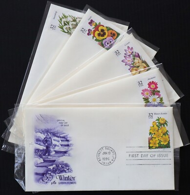 U.S. Used #3025-3029 32c Winter Flowers Set of 5 ArtCraft First Day ...