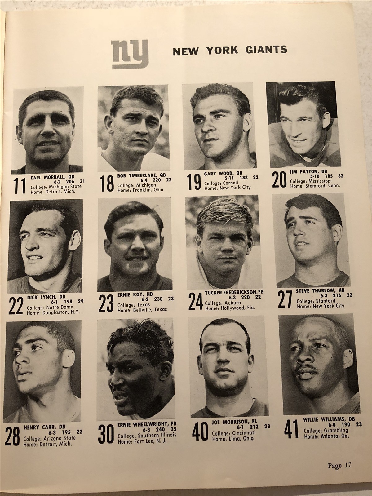 1965 NEW YORK GIANTS vs WASHINGTON REDSKINS Official Program 62 pages ...