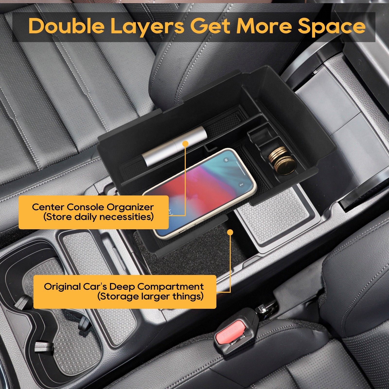 RUIYA Car Center Console Armrest Storage Box Tray Black For 2023-2025 ...