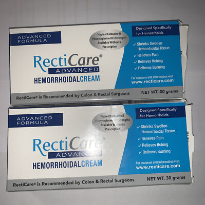 (2)RectiCare Advanced Hemorrhoidal Cream Hemorrhoids 30g Recti Care Exp ...