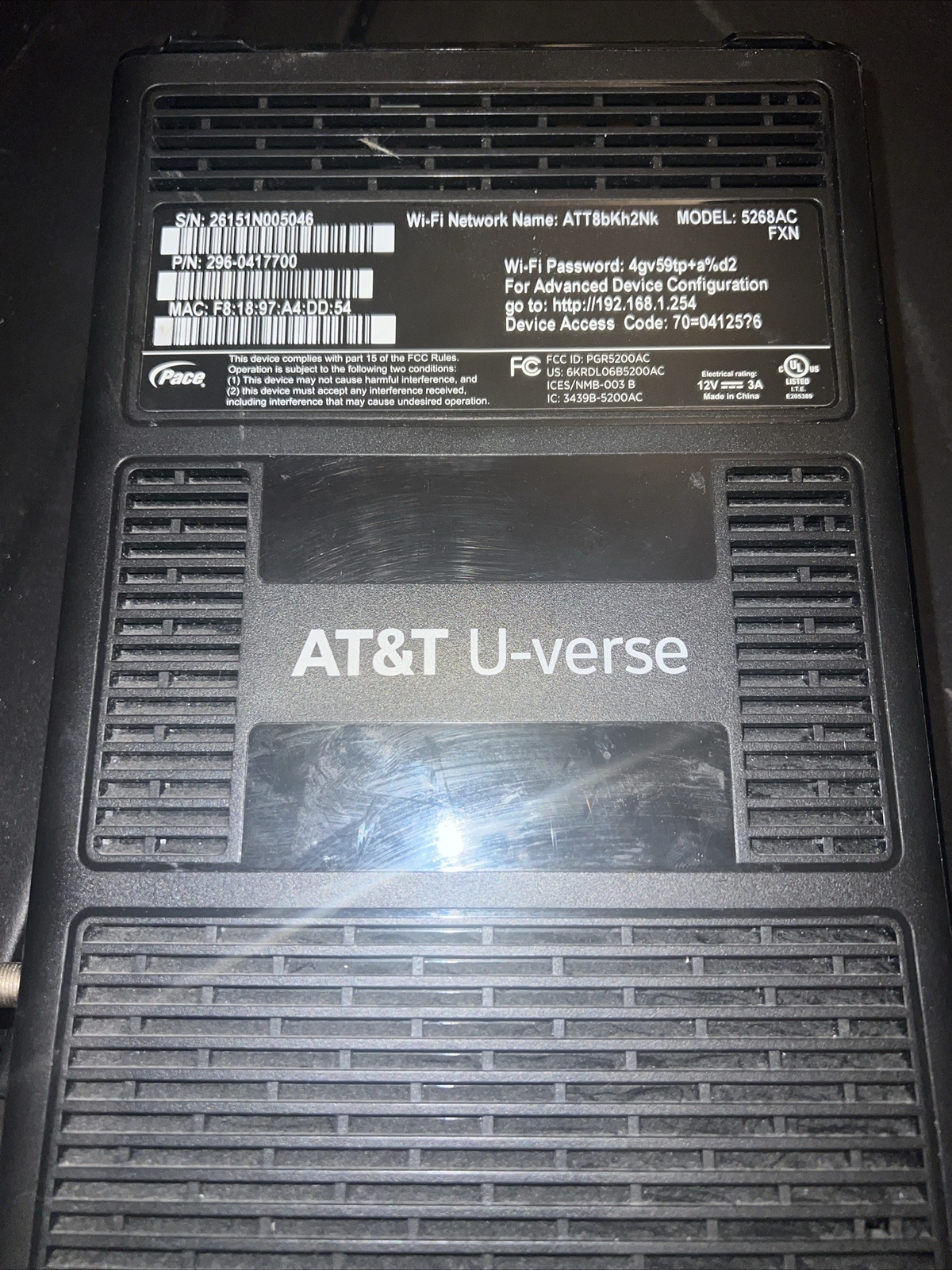 At&t U-verse Pace 5268ac FXN Gateway Router WiFi Modem for sale online ...