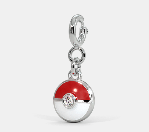 18k White Gold Pokeball Pendant - Natural Diamond Pokemon Ball charm ...