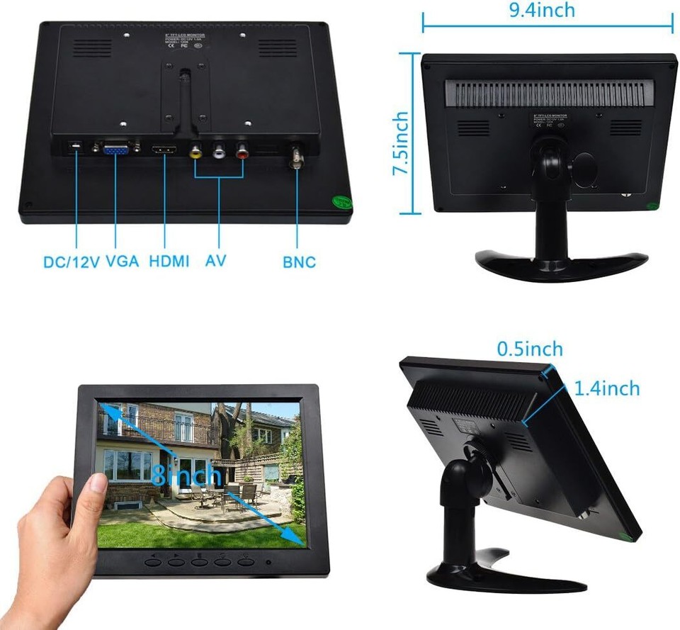 New 8 Inch Portable CCTV Security Monitor 1024x768 HDMI VGA AV BNC for ...