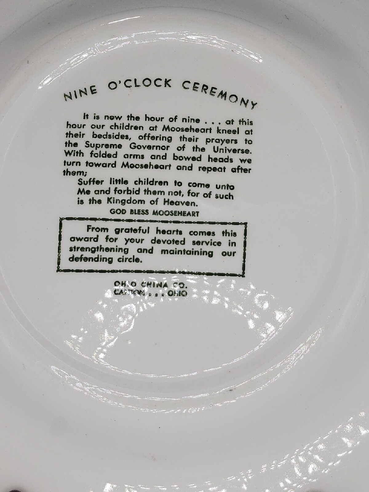 Mooseheart Ohio Souvenir Brown Plate Praying Nine O'clock Ceremony ...