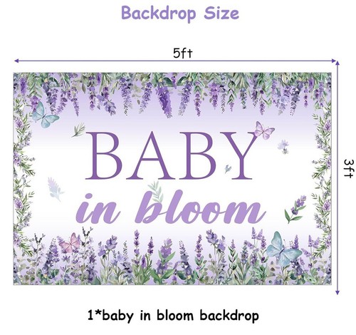 Baby in Bloom Lavender Butterfly Backdrop Baby Shower 5x3 foot size ...