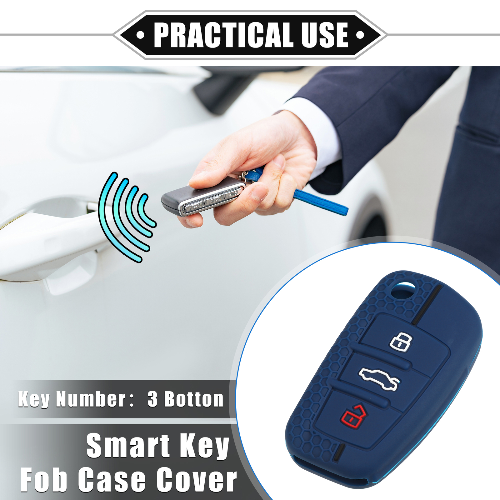 Key Fob Cover for Audi 3 Button Car Key Silicone Blue Key Fob Case ...