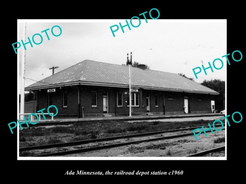 OLD POSTCARD SIZE PHOTO OF ADA MINNESOTA THE RAILROAD DEPOT STATION ...