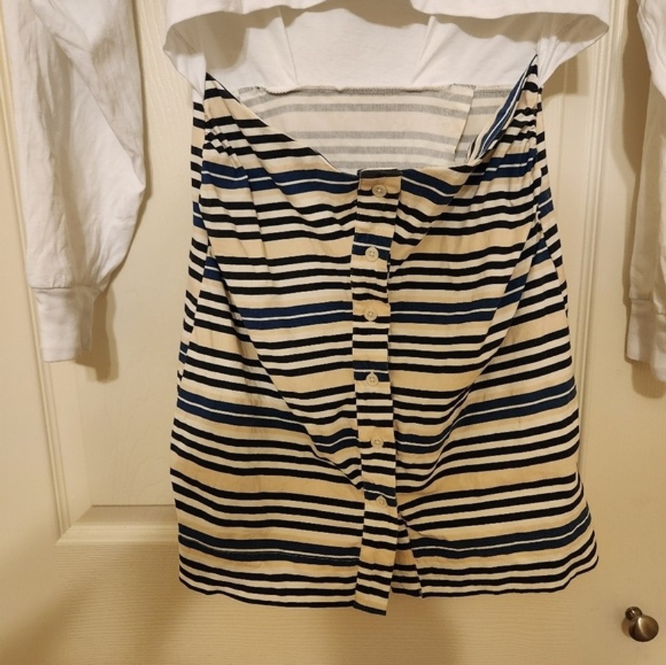 Zara Womens Sheath Dress Blue White Stripe Stretch Pocket Cut Out ...