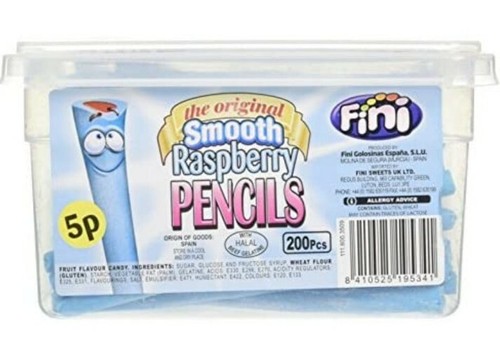 200 FINI Blue Rasberry Raspberry Smooth Filled Candy Pencils Sweets ...