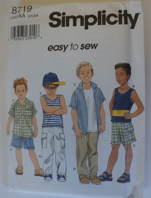 Simplicity 8719 Boys Childs Shirt Pants Shorts Knit Top Size 3-6 Sewing ...