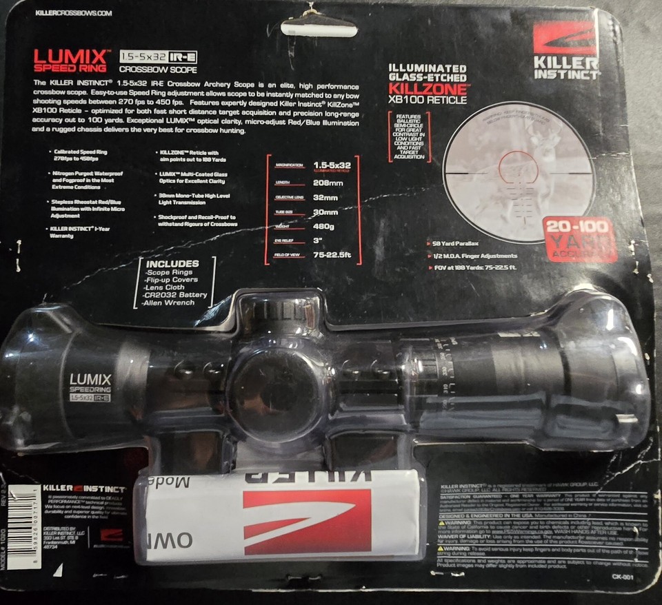 NEW Killer Instinct LUMIX SPEEDRING 1.5-5 X 32 IR-E Crossbow Scope ...