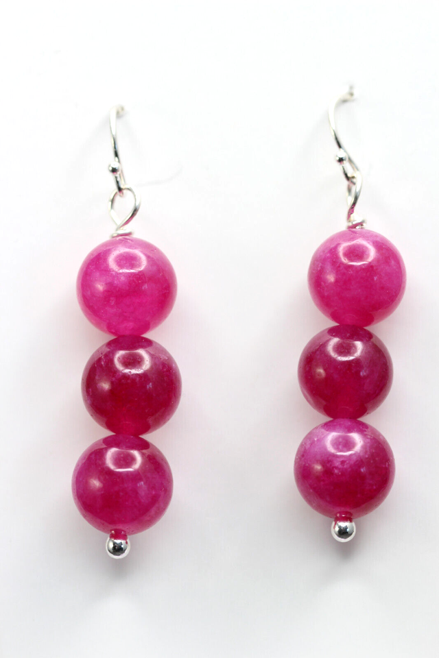 Ruby Jade Fuchsia Pink 10mm Ball Dyed Gemstone .925 Sterling Silver Earrings | eBay