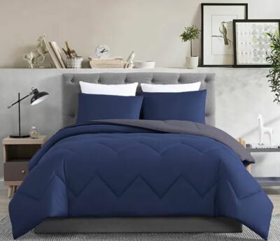 Hudson and Main 3 Piece Comforter Set with Shams Carson Navy and Gray ...