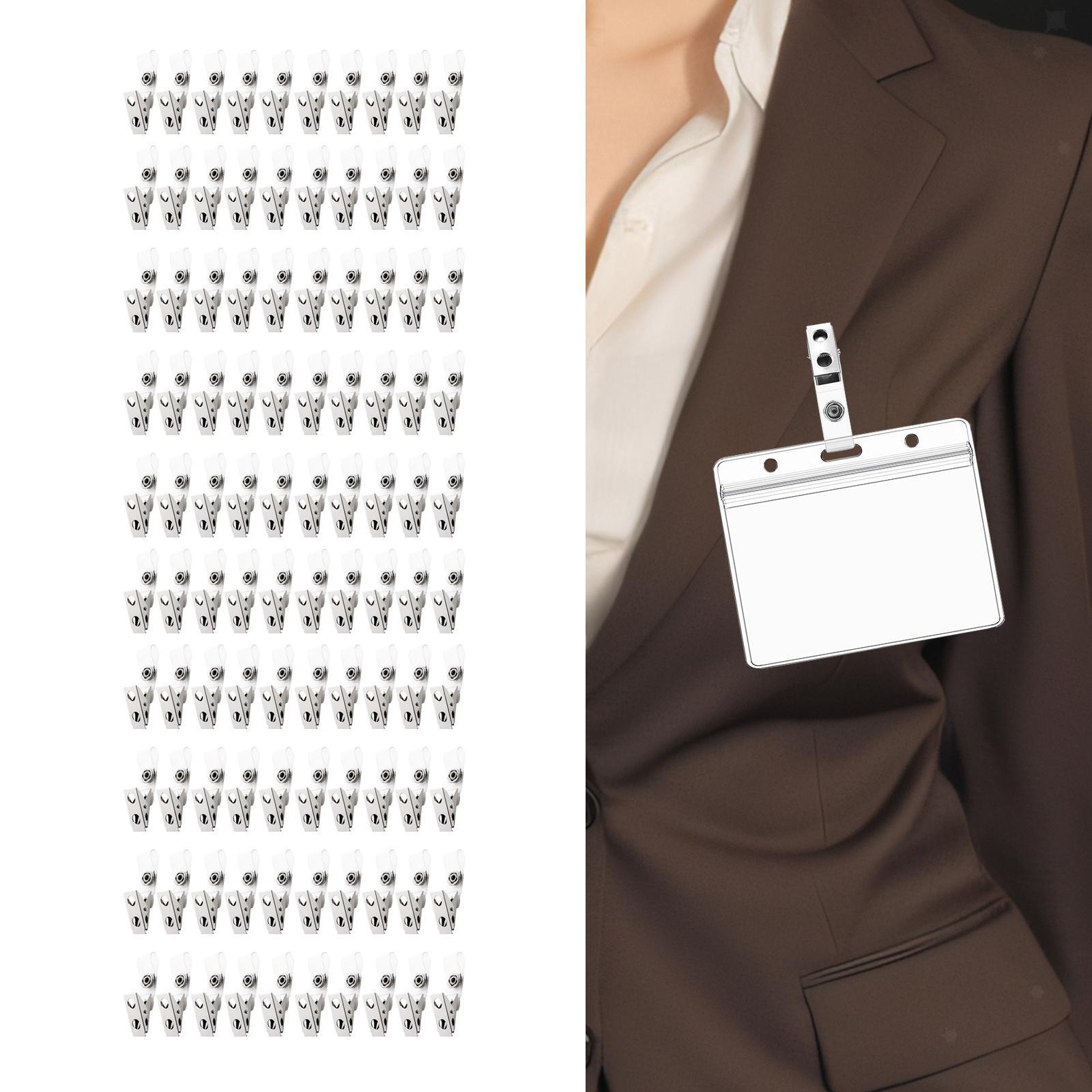 100 Pieces Metal ID Clips with Clear PVC Strap for ID Cards Name Tags ...
