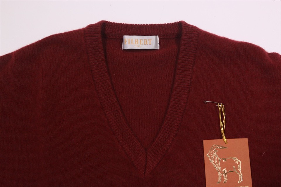 Filbert Japan Men's Burgundy Knit 100% Cashmere V-Neck Sweater Medium ...