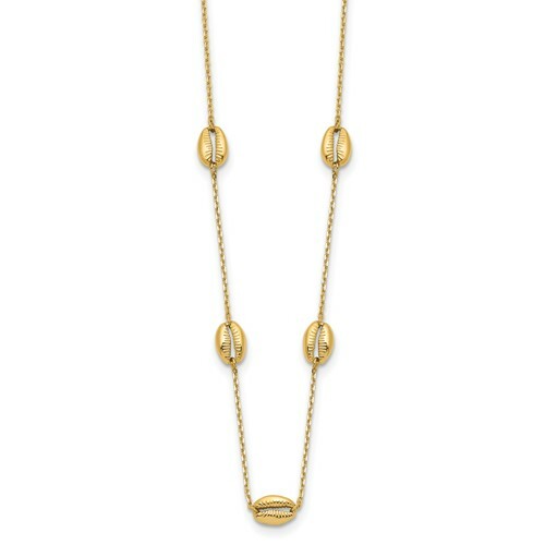 14K Yellow Gold Seashell Beach Marine Shell Boho Dainty Cable Link 18 ...