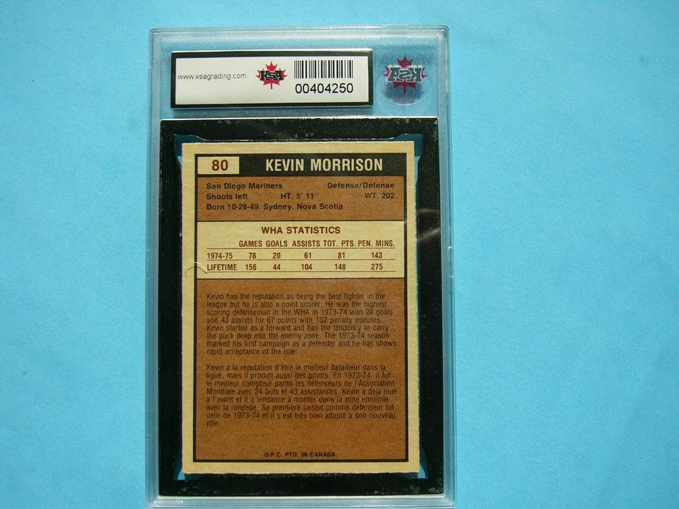 1975/76 O-PEE-CHEE WHA HOCKEY CARD #80 KEVIN MORRISON ROOKIE KSA 8.5 NM ...