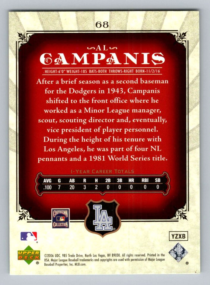 2006 SP Legendary Cuts #68 Al Campanis Dodgers | eBay