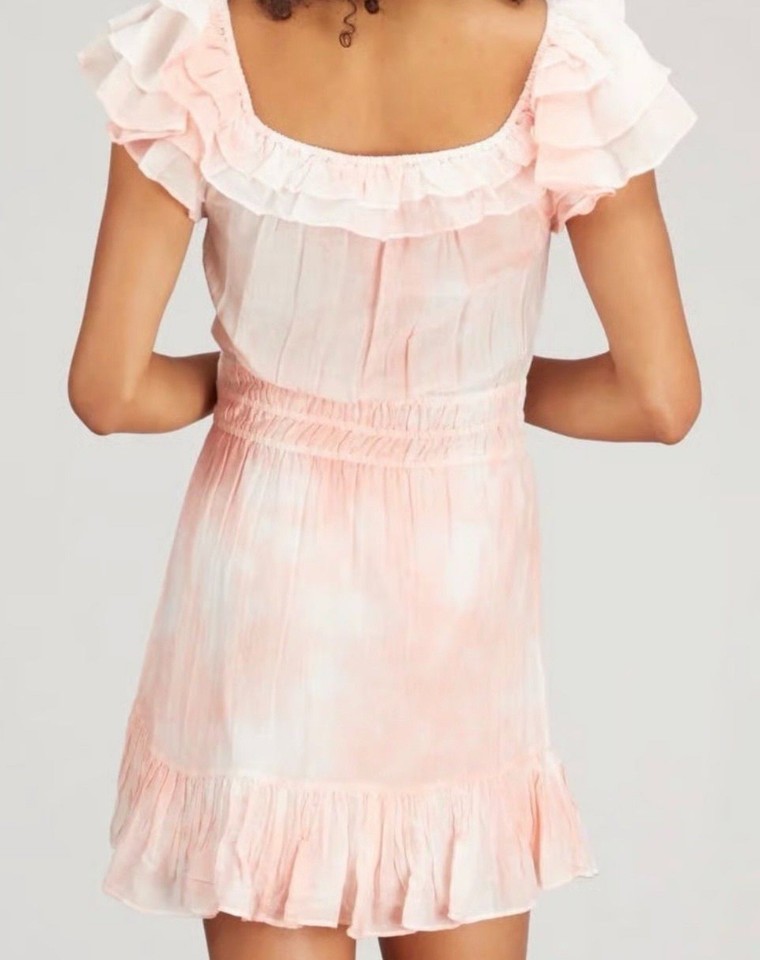 Love Shack Fancy Kammie Pink Tie Tye Ruffle Mini Dress Size M EUC! | eBay