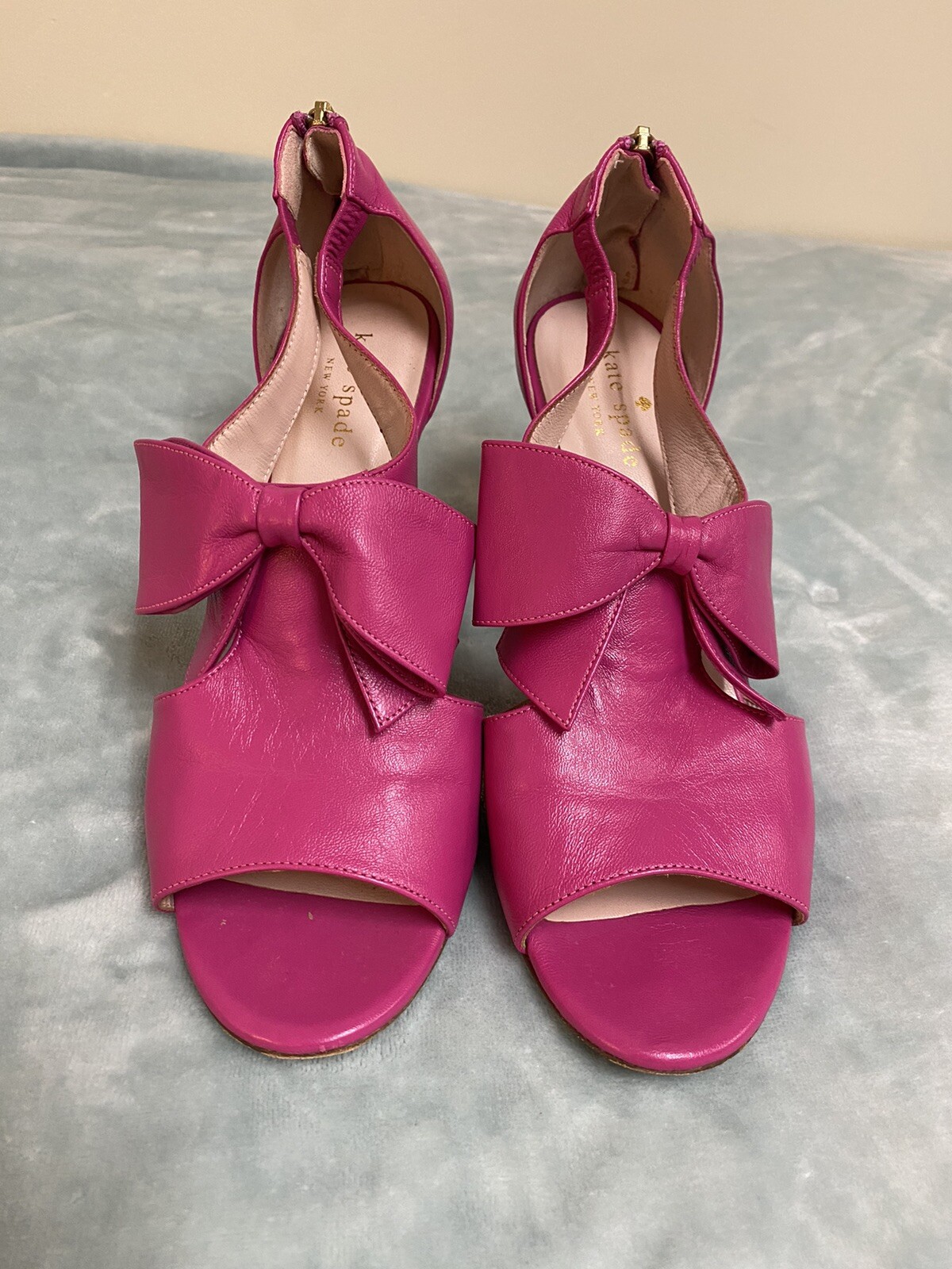 Kate Spade Imelda Zip Back Pink Fuschia Bow High Heel Strappy Shoes 8.5 ...