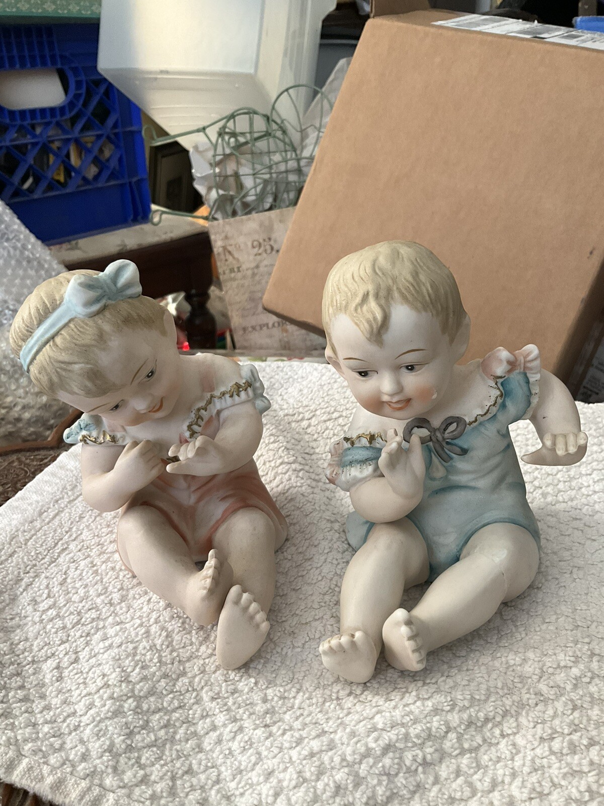 Pair of Antique Bisque Porcelain Piano Babies Baby Boy & Girl TWINS | eBay