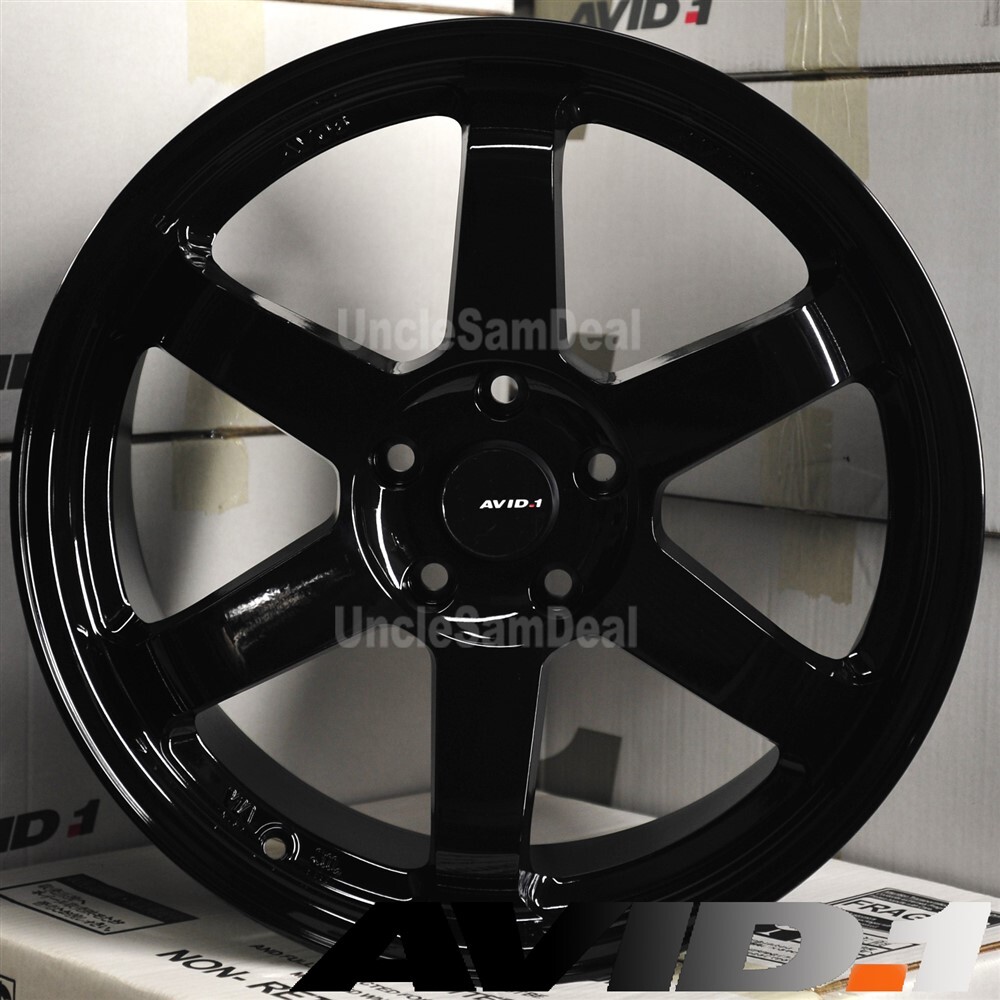 18x9.5 5x100 38 OFFSET AVID.1 AV-06 GLOSS BLACK TE 6 SPOKE SPORT WHEELS ...