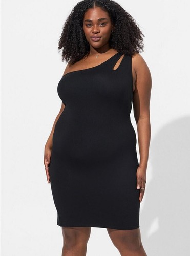 Dress Torrid 2 (2X, 18-20) Black Mini Foxy Bodycon One Shoulder ...