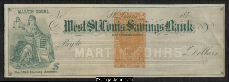 BANK CHECK RN-E7 St. Louis, Missouri. West St. Louis Savings Bank ...