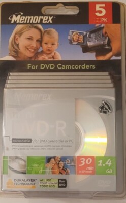 Memorex 5 Pack Mini DVD-R For DVD Camcorders 1.4GB 30min 4X NIOP | eBay