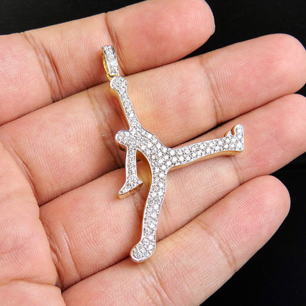 Men's 0.85 Ct Round Moissanite Pendant Necklace 14k Real Yellow Gold ...