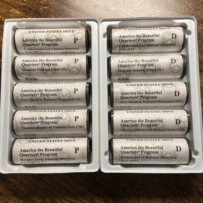 2016 P&D America the Beautiful 25c Complete Set of 10 U.S. Mint Rolls ...