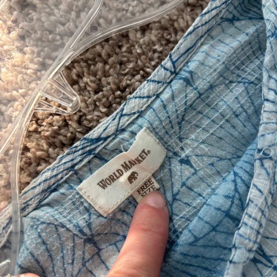 World Market Women’s Seashell Boxy Top One Size Blue Beachy Cotton ...